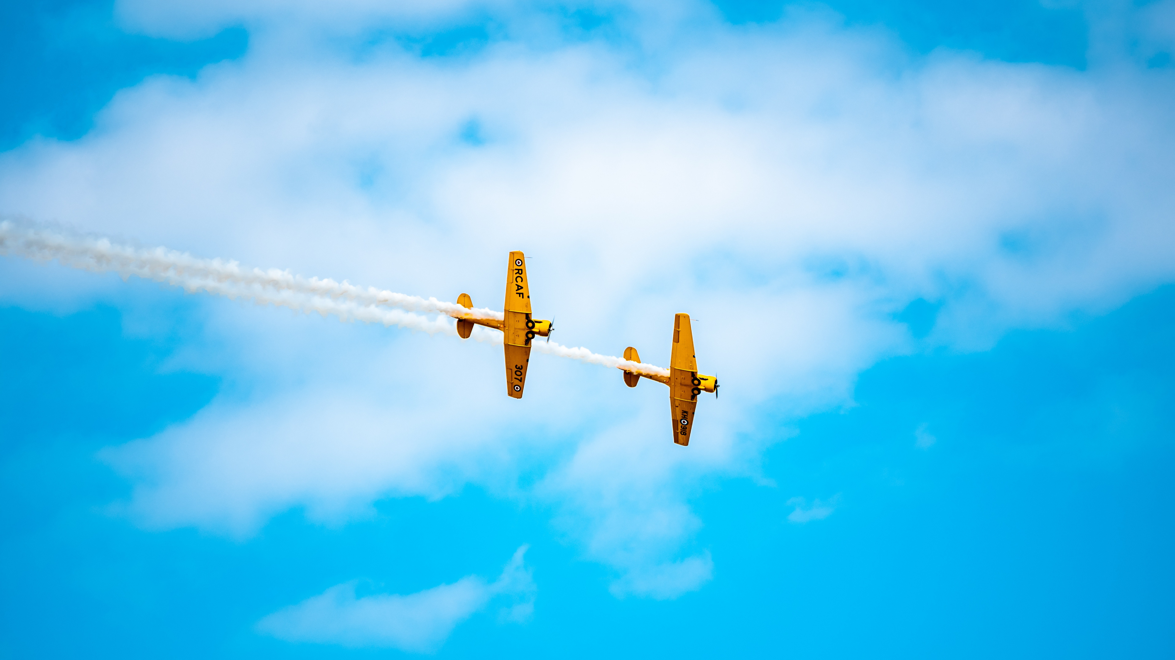 Wallpaper Yellow Plane in Mid Air Under Blue Sky During Daytime, 4K ...