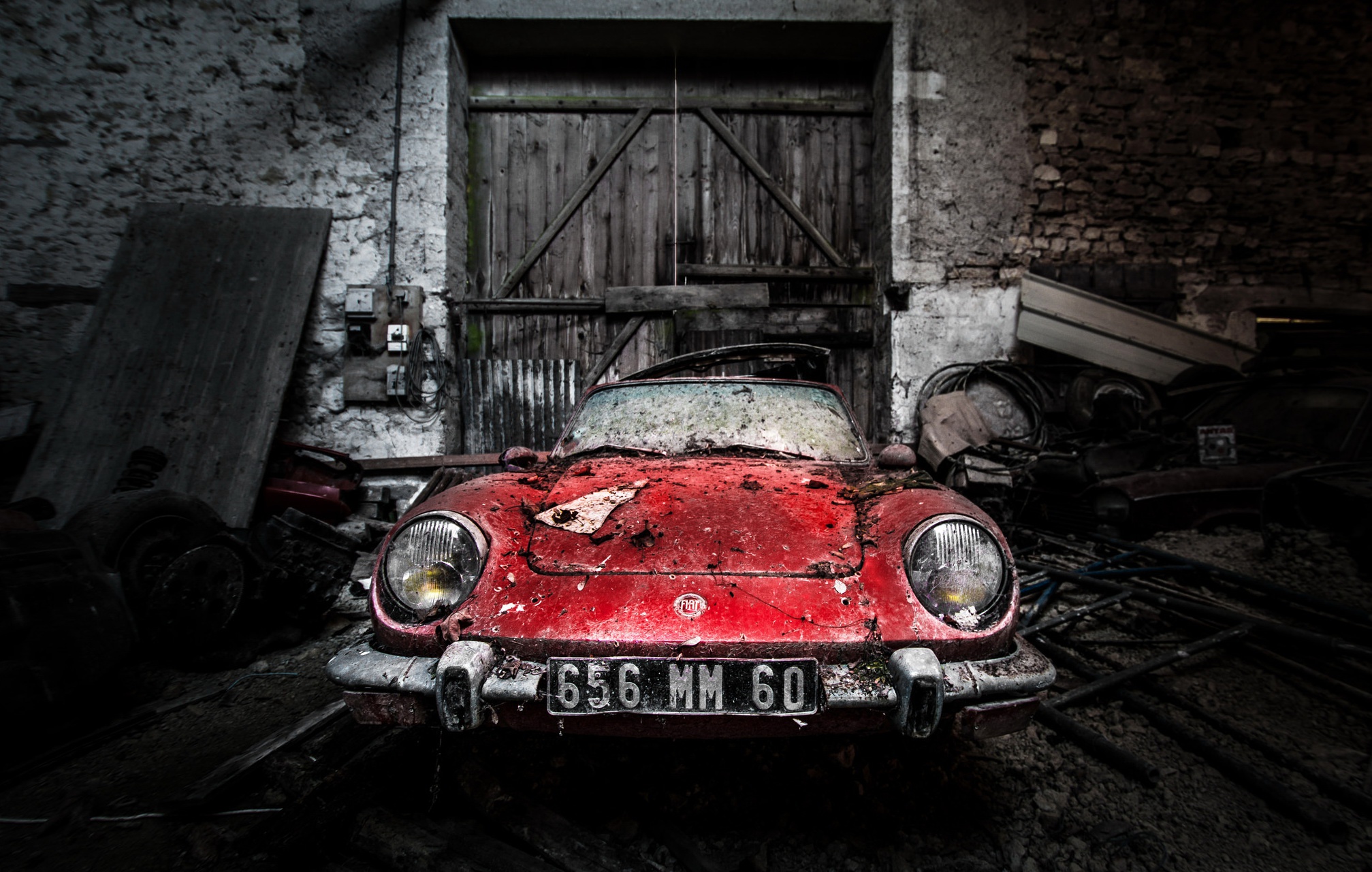 Wallpaper Red Car Parked Beside Building, Background - Download Free Image