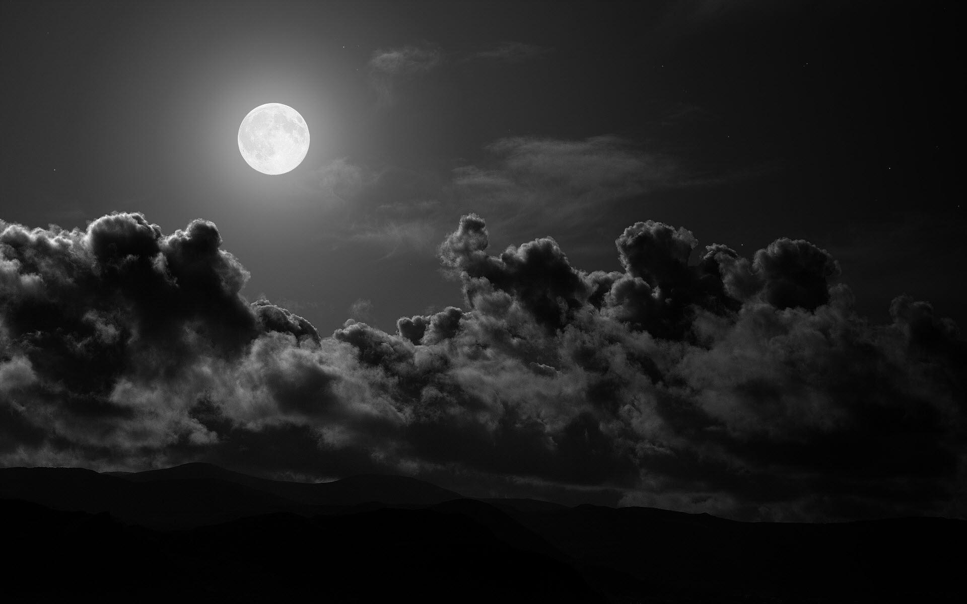 Wallpaper Grayscale Photo of Moon and Clouds, Background - Download ...