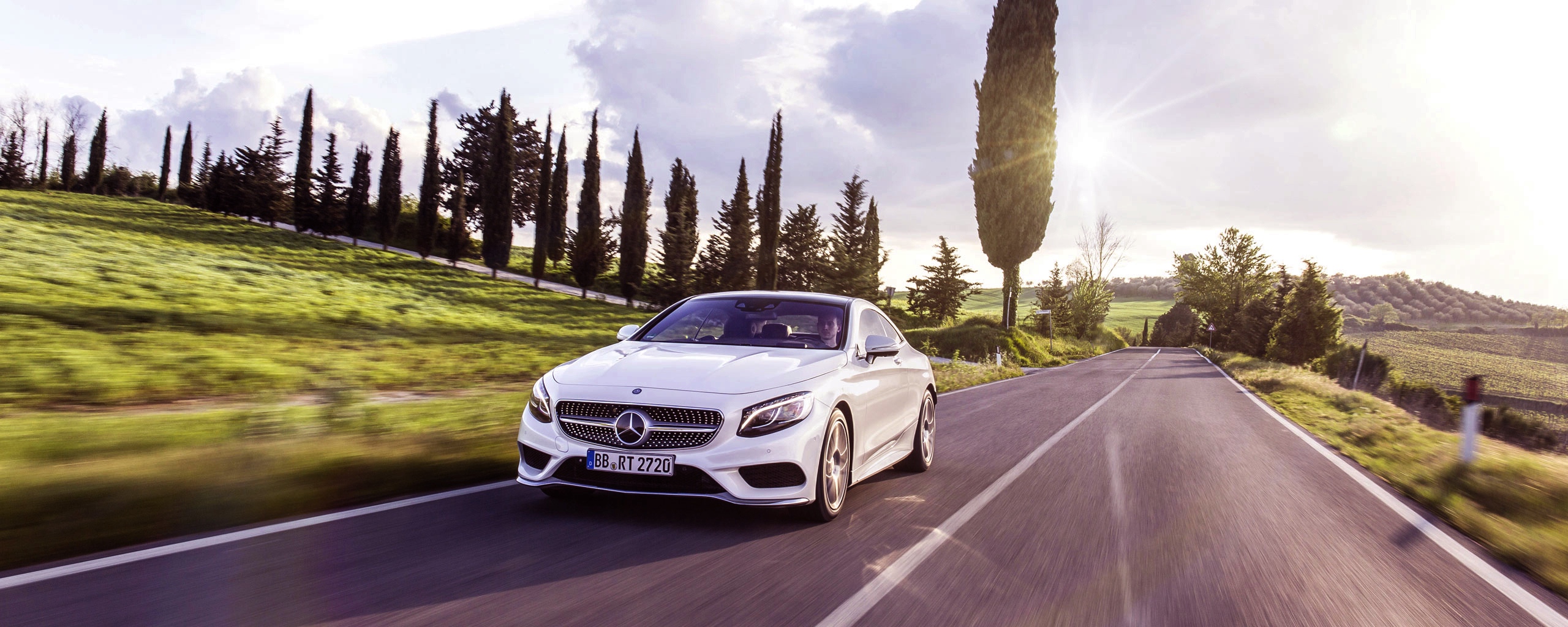 Wallpaper White Mercedes Benz Coupe on Road During Daytime, Background ...