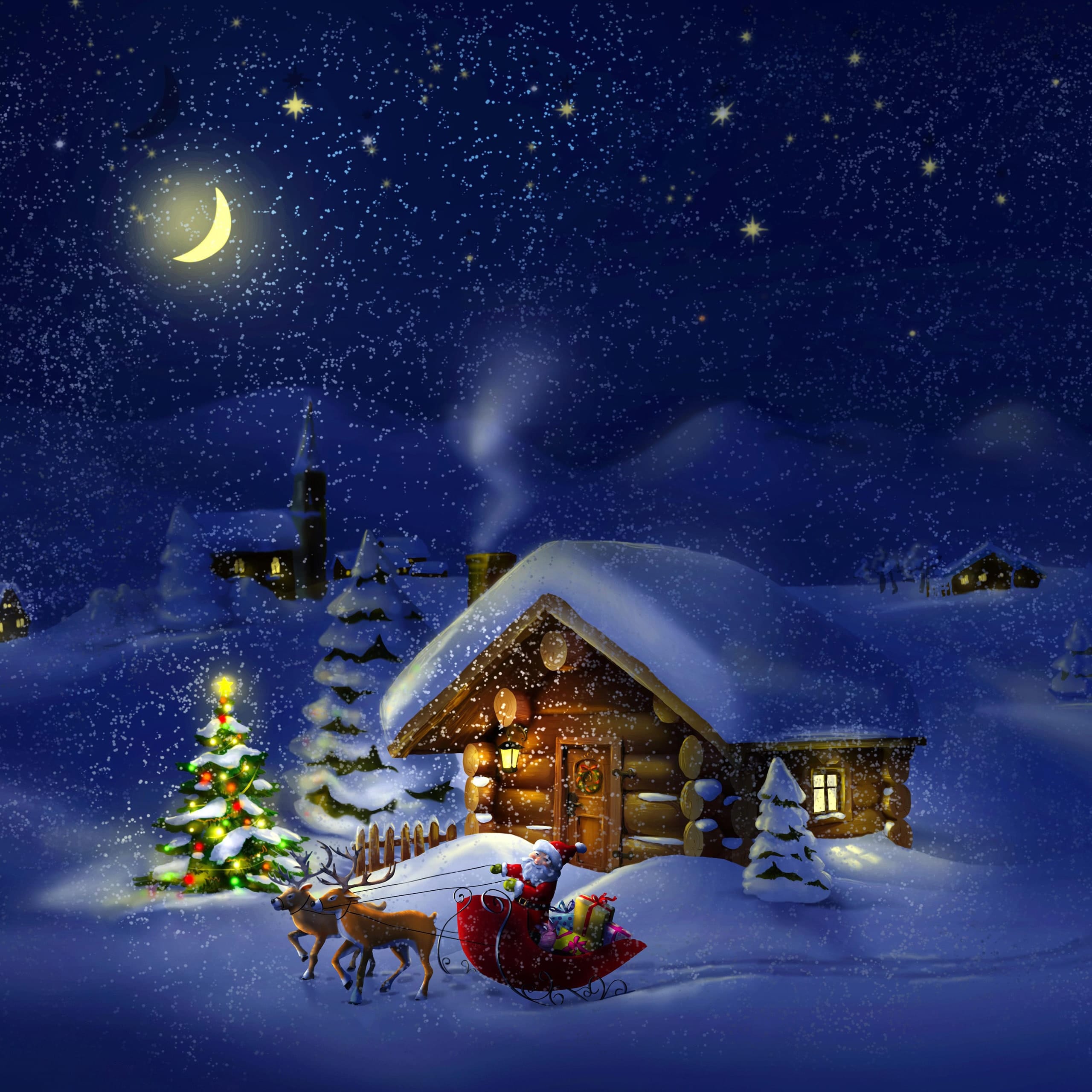 Wallpaper Christmas Day, Winter, Christmas, Night, Snow, Background ...