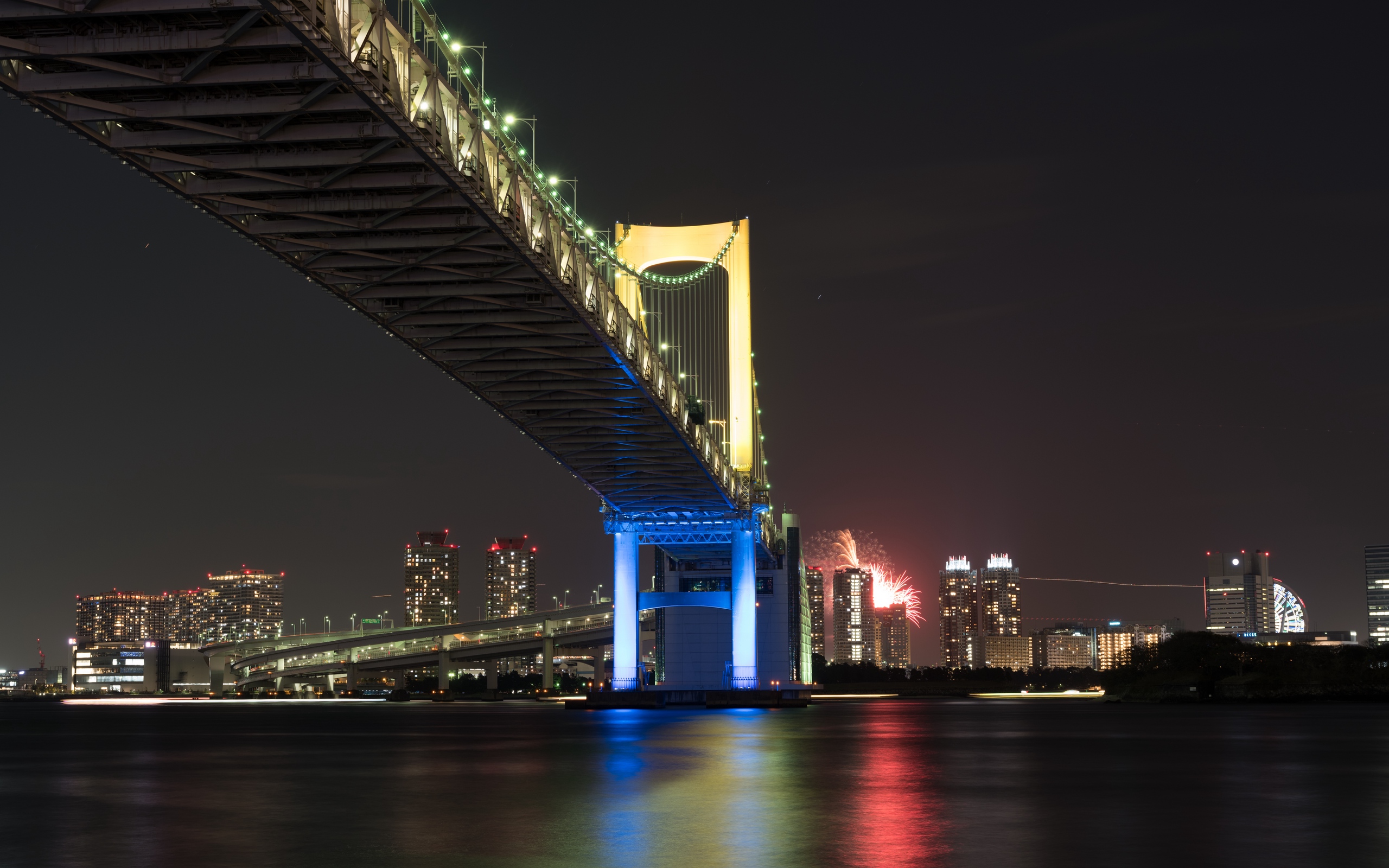 Wallpaper Lighted Bridge Over Water During Night Time, Background ...