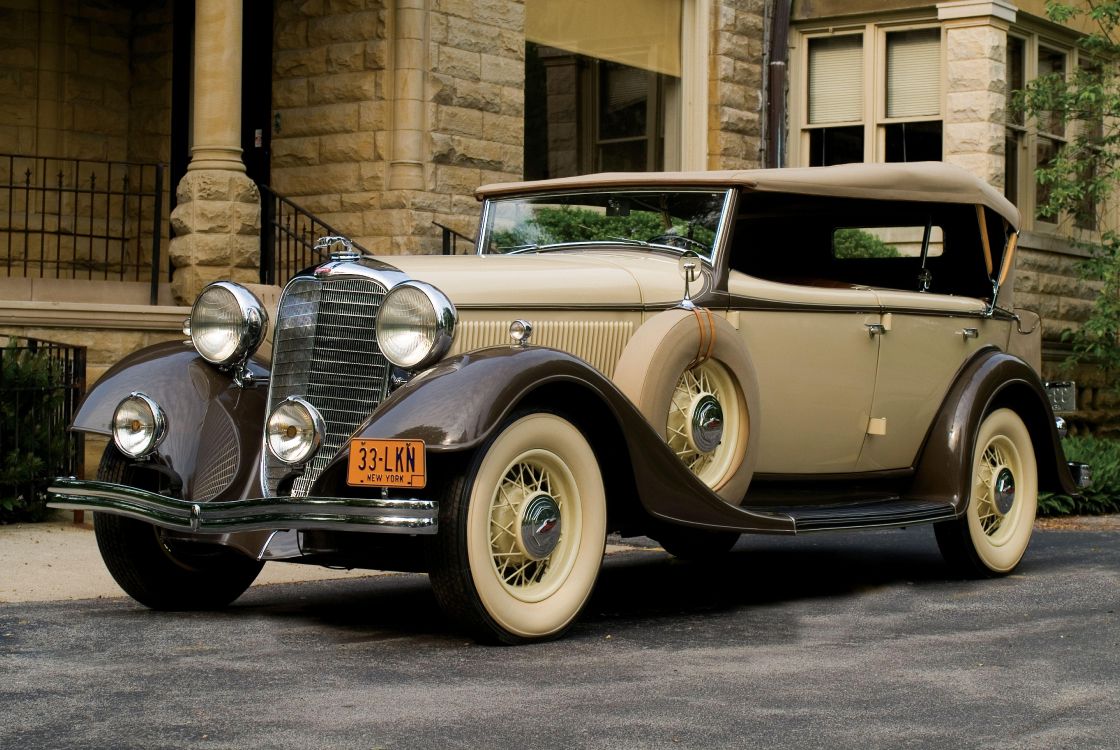 Wallpaper Vintage White Car Parked Beside Brown Brick Building ...