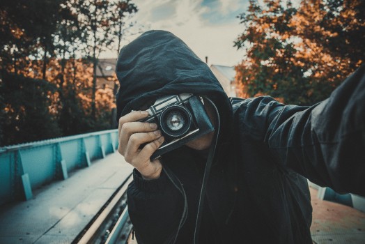 Wallpaper Man in Black Hoodie Holding Black Camera, Background ...