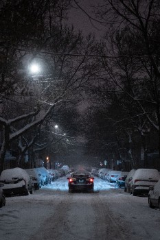 Wallpaper Cars Parked on Snow Covered Road During Night Time ...