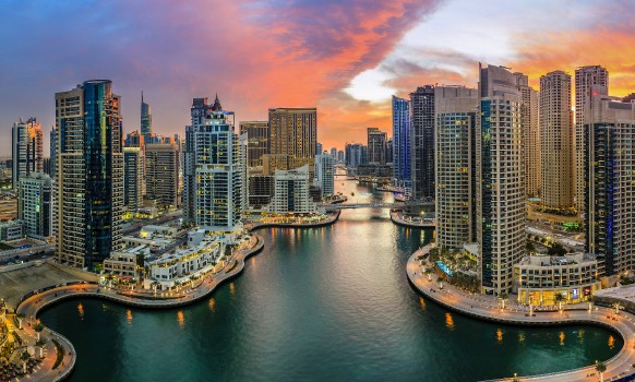 Wallpaper City Skyline With High Rise Buildings During Sunset ...